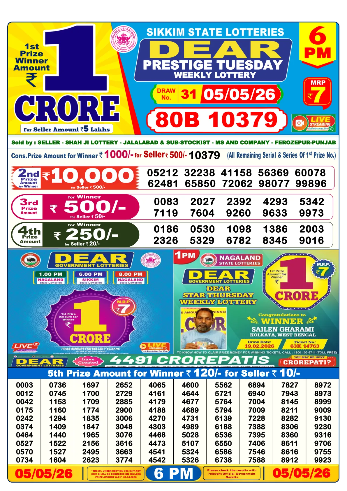 Lottery Sambad Old Result - 05/05/2026 | 6PM